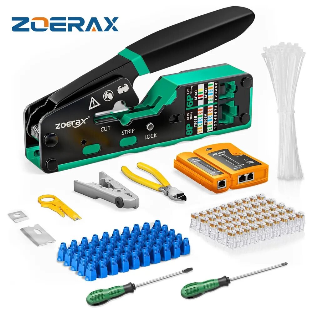 ZoeRax Инструмент обжимной для коннекторов со сквозным отверстием rj45/ Кримпер для обжима витой пары