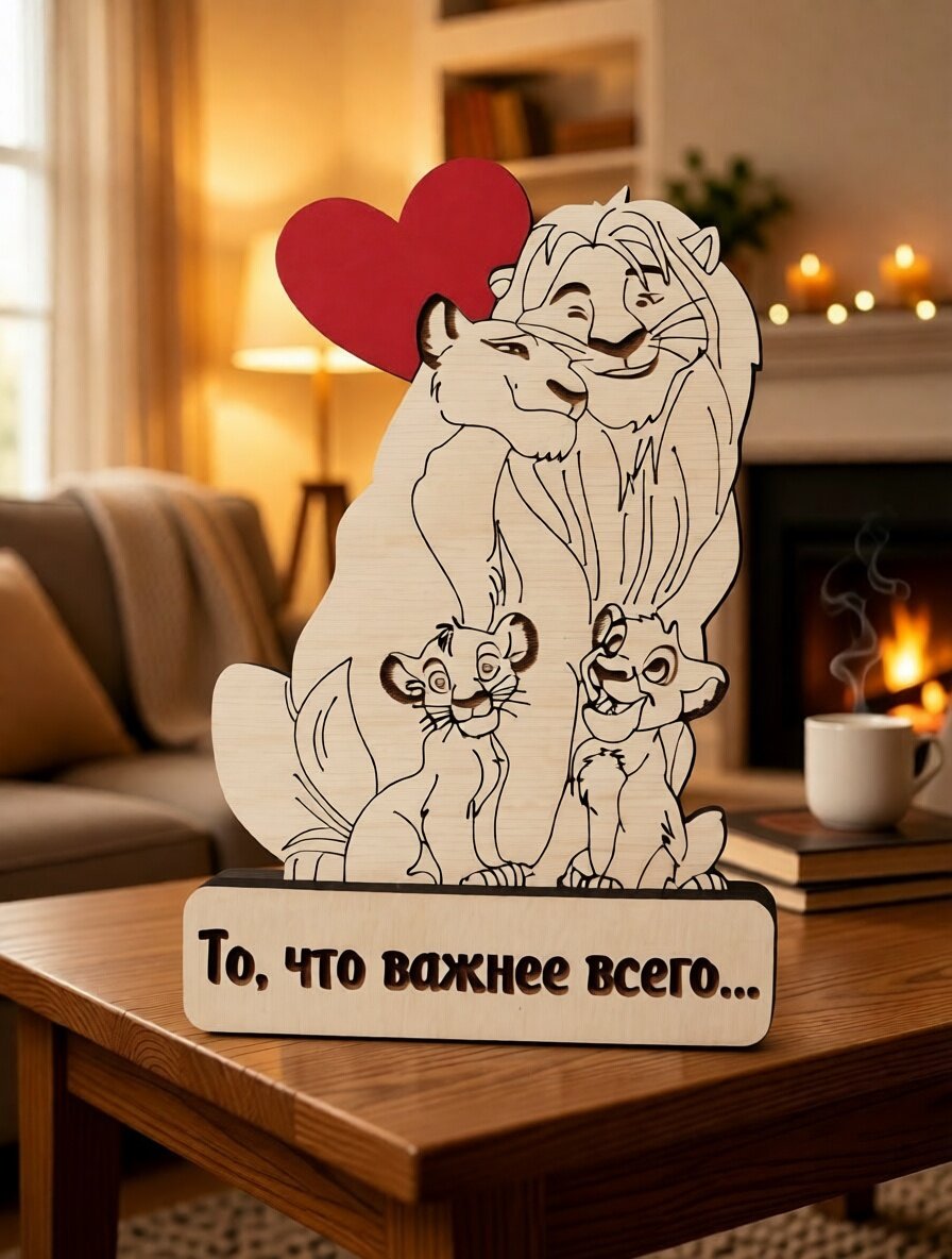 Декоративная статуэтка из дерева "семья львов", фигурка сувенир, подарок на день рождения, Новый год, годовщину свадьбы.