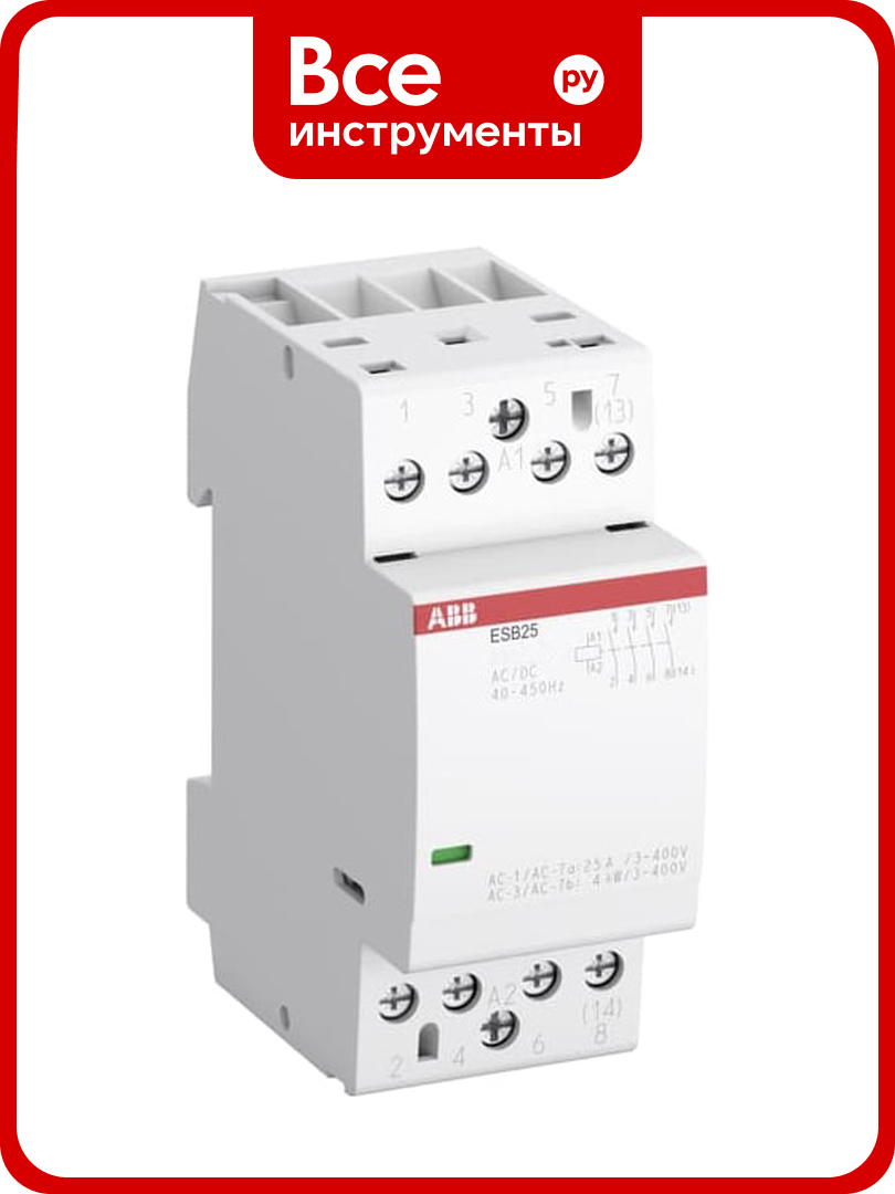 Контактор ABB ESB25-04N-06 модульный трехфазный нереверсивный с четырьмя полюсами для монтажа в DIN-рейку, защита