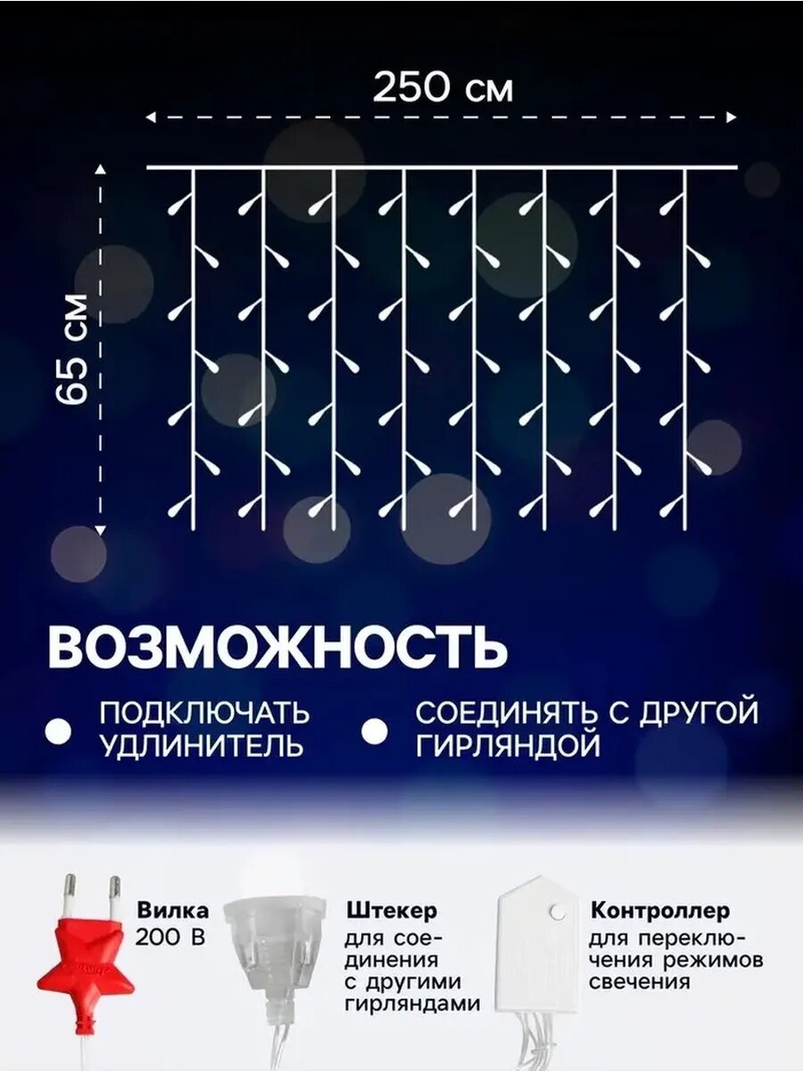 Мультигирлянда-занавес с каплями 2.5x0.65 м