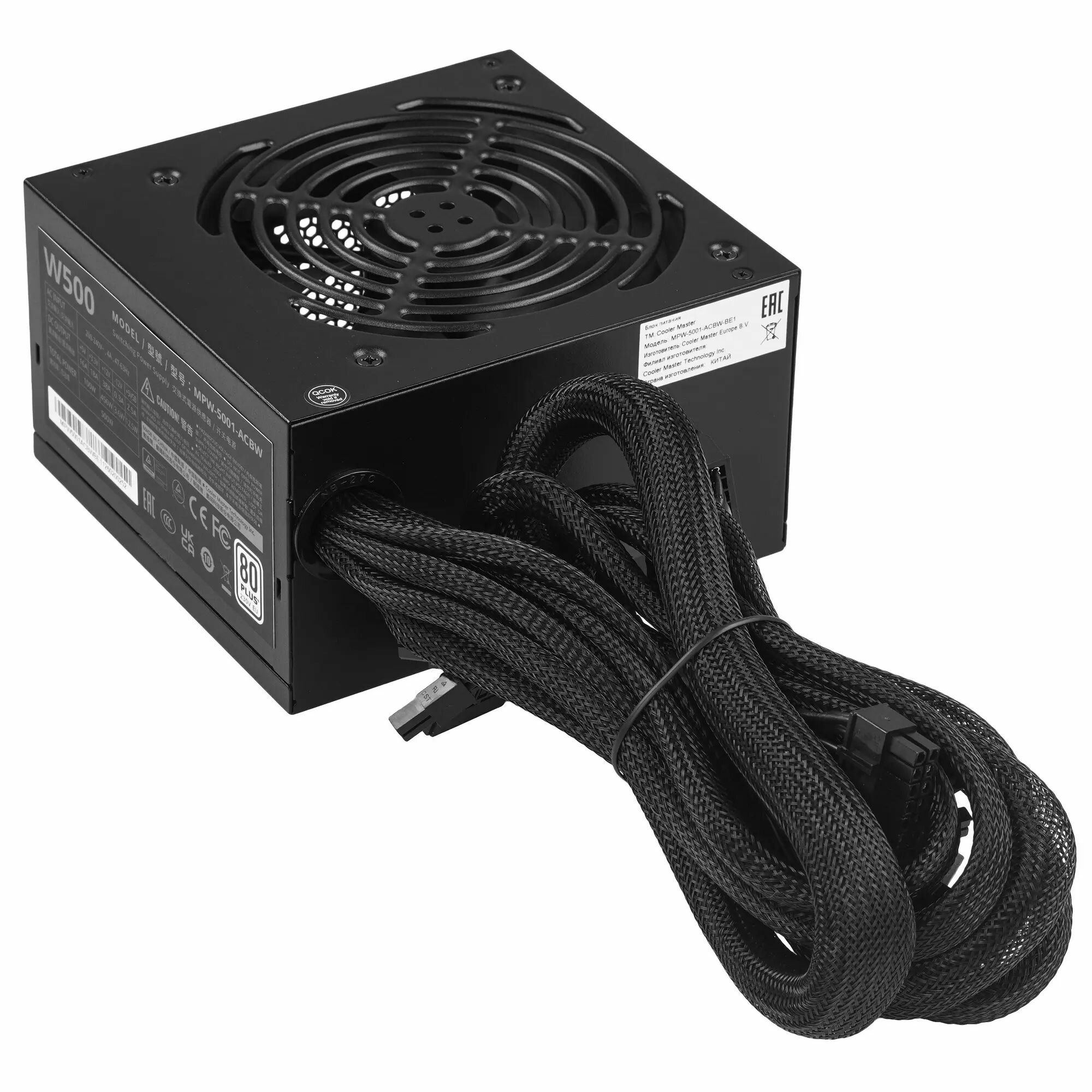 Блок питания Cooler Master ELITE NEX White 500 230V Black Mesh Cable 80 Plus Standart (MPW-5001-ACBW-BE1) черный - ATX 24-пин, 4 pin + 4 pin CPU, 5 SATA, 2 x 6+2 pin PCI-E