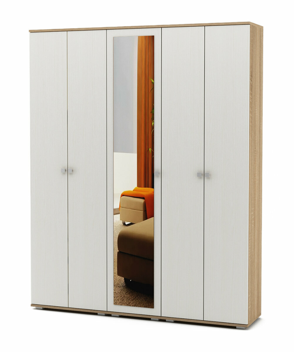 Шкаф для одежды Тунис (Никс) 8, распашной, ЛДСП, 160 см x 37 см x 200 см, 5 дверей, с зеркалом