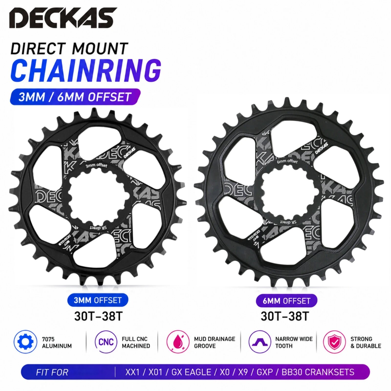 DJC Components Deckas Круглая звезда 6 мм 3 мм офсет для SRAM XX1 Eagle X01 X1 X0 X9 6mm offset 38T