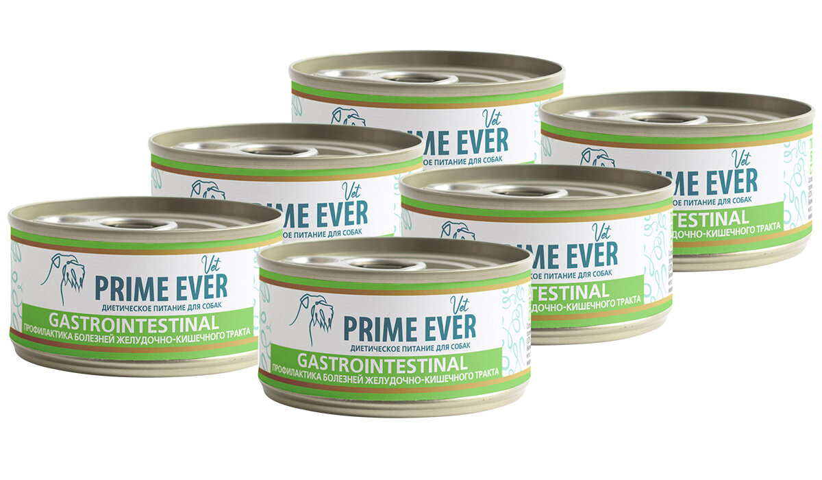 Корм влажный Prime Ever Vet Gastrointestinal для взрослых собак при расстройствах ЖКТ, 100 г х 6 шт