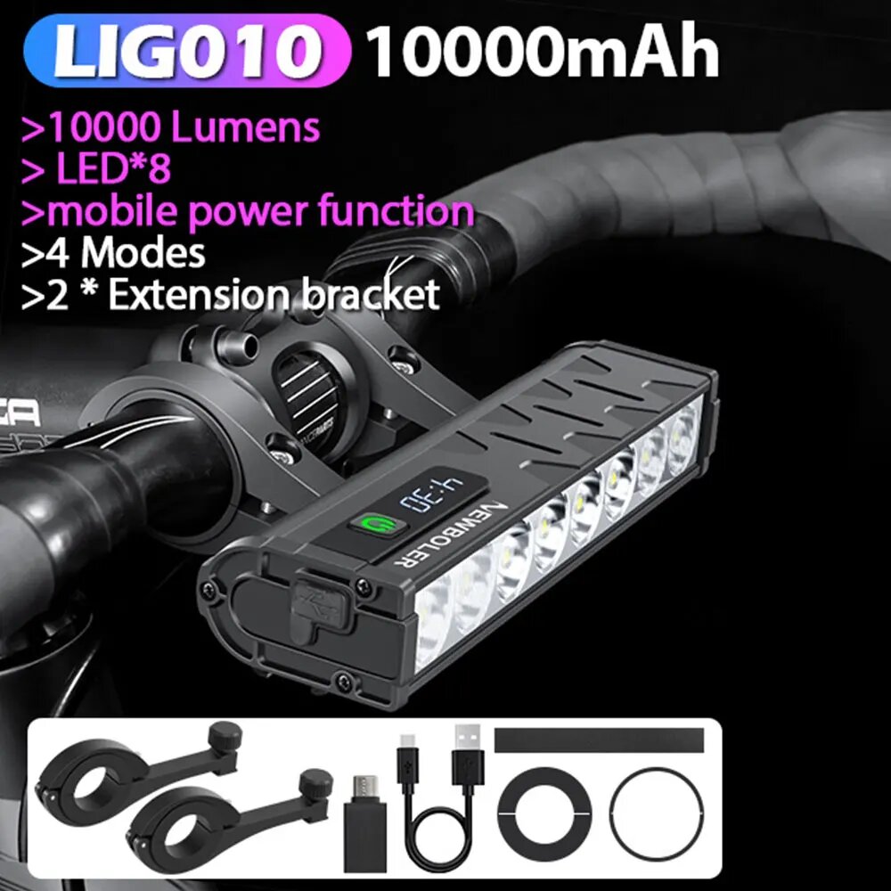 NEWBOLER Велофонарь LIG0101 10000 Лм, 10000 мАч