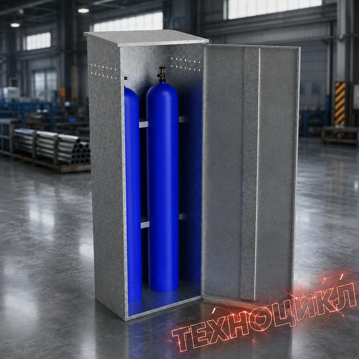 Шкаф для газовых баллонов ШГБК-03 ОЦ техноцикл, порошковая покраска RAL 7035, серый, 1758х620х410 мм