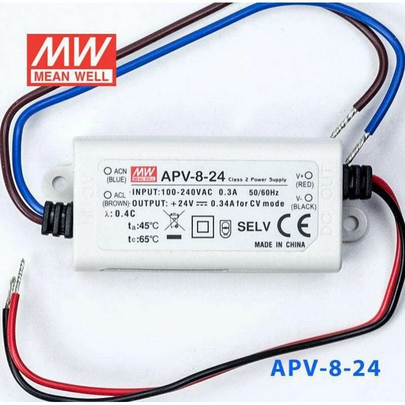 APV -8-24, AC/DC LED, 24В, 0.34А, 8Вт, IP42 блок питания для светодиодного освещения
