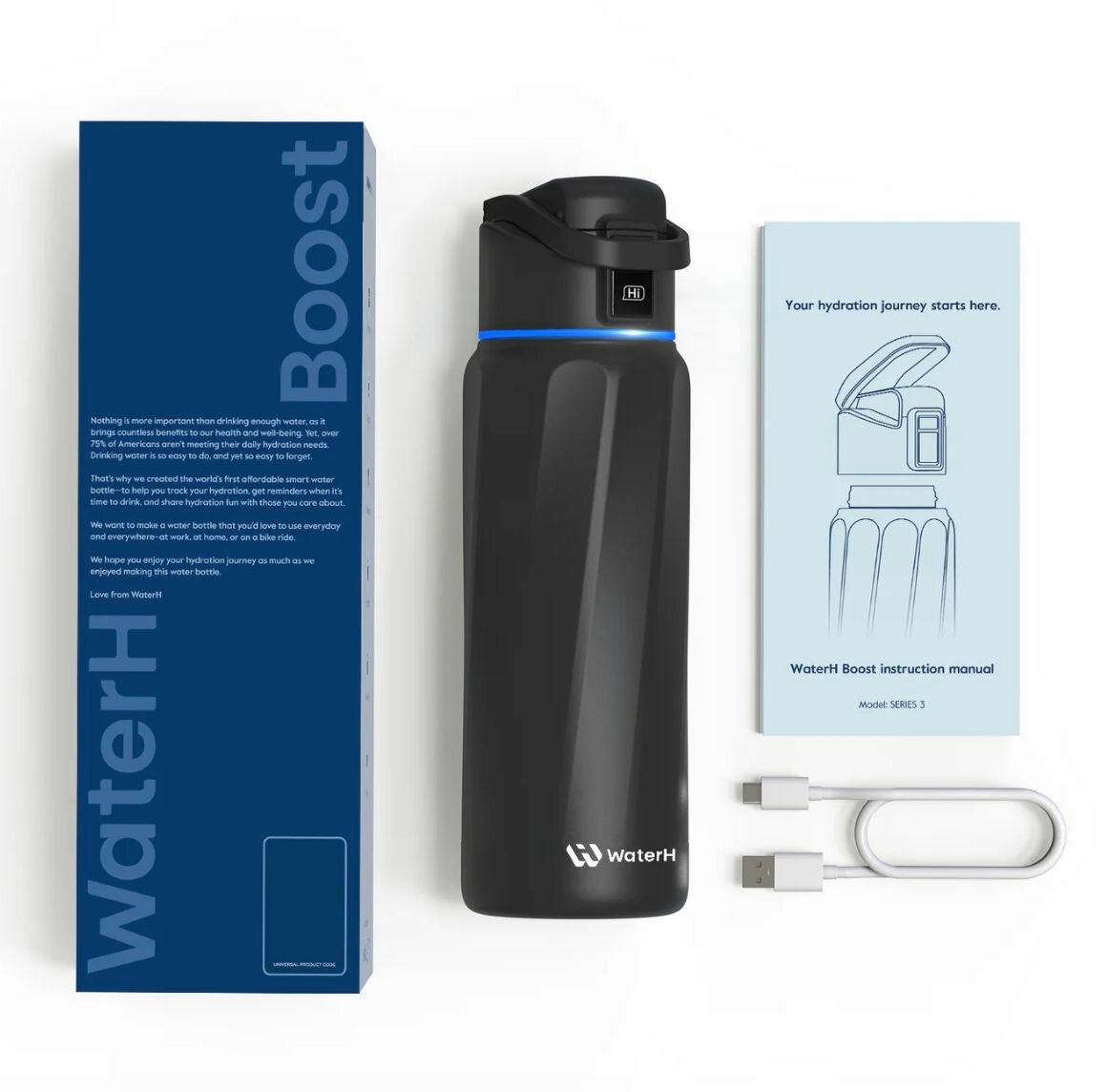 WaterH Умная бутылка Boost, которая напоминает Вам о необходимости выпить, 946мл - Black