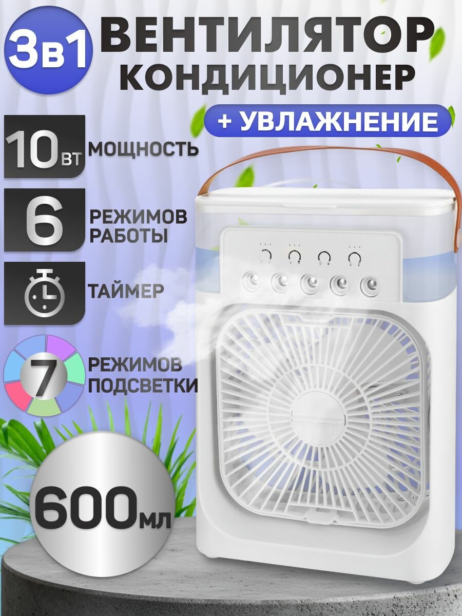 Вентилятор настольный с увлажнением на 500 мл. 3 скорости. Увлажнитель воздуха для дома мощный
