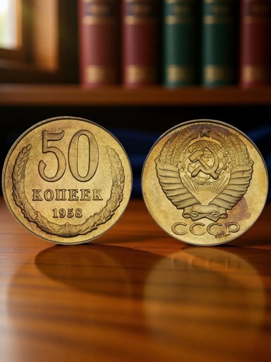 50 копеек 1958 года СССР. Погодовка. Копия монеты гладкий