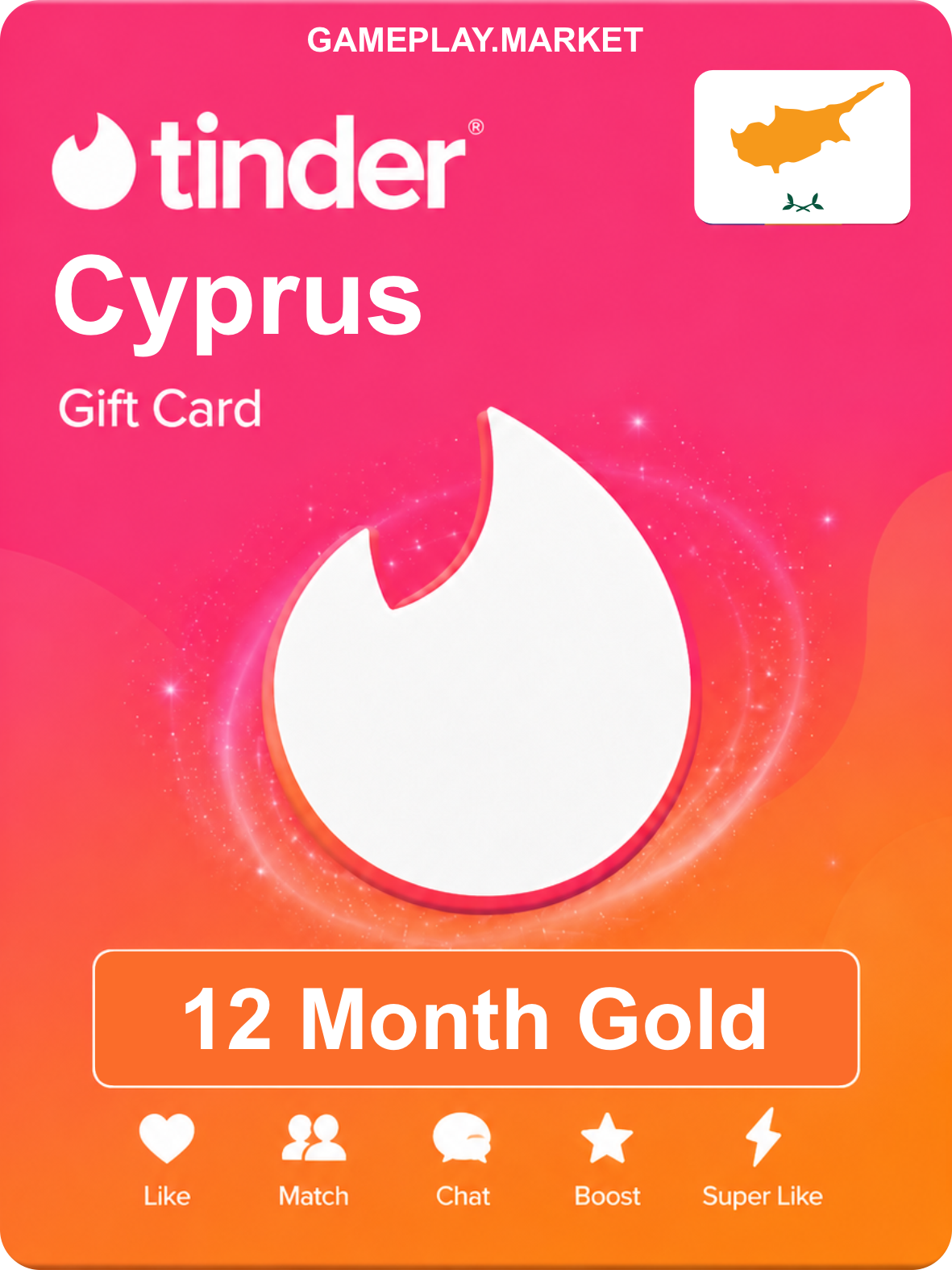 Подарочная карта Tinder Gold 12 месяцев подписки / Для аккаунта Кипра / Оригинальный цифровой код