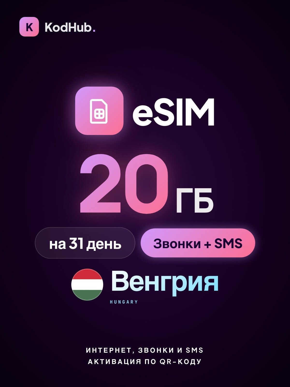 Туристическая eSIM Венгрия 20 ГБ + звонки + SMS на 31 день | связь в поездке без роуминга