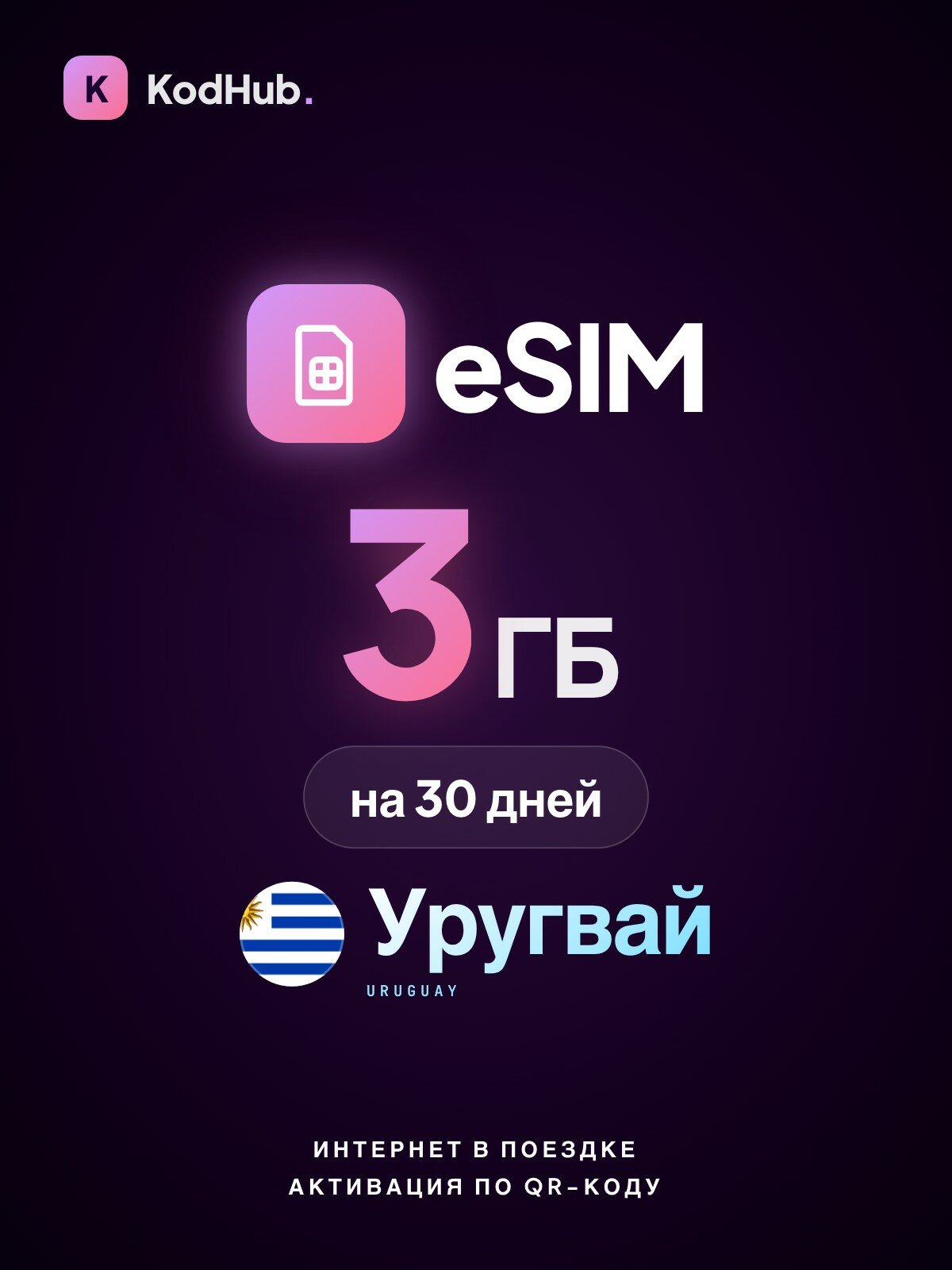 Туристическая eSIM Уругвай 3 ГБ на 30 дней | интернет в поездке, связь за границей | QR-код активации