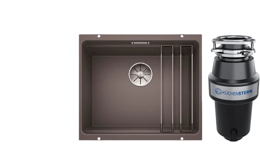 Комплект Мойка Blanco Etagon 500-U 53x46, темная скала, искусственный гранит / Измельчитель KUCHENSTERN Muhle 351MU35 механический, нержавеющая сталь