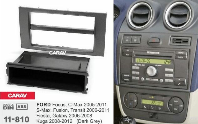 Рамка переходная 1 din, 2 din на Ford (7 дюймов, темно-cерая) Carav 11-810