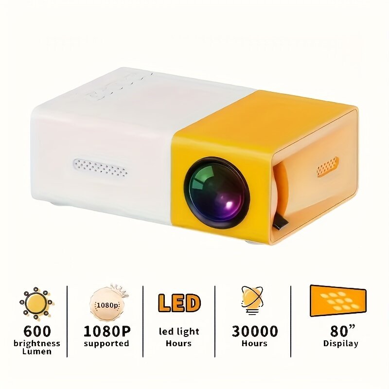 1pc XTNTQDW Portable Projector, HD Mini Home Theater for Dorm, Compatible with TV, VCR, Gaming Consoles, Includes Remote, Metal Body, 110V/220V US Plug, No Battery - Ideal for Family Movie Nights & Outdoor Camping