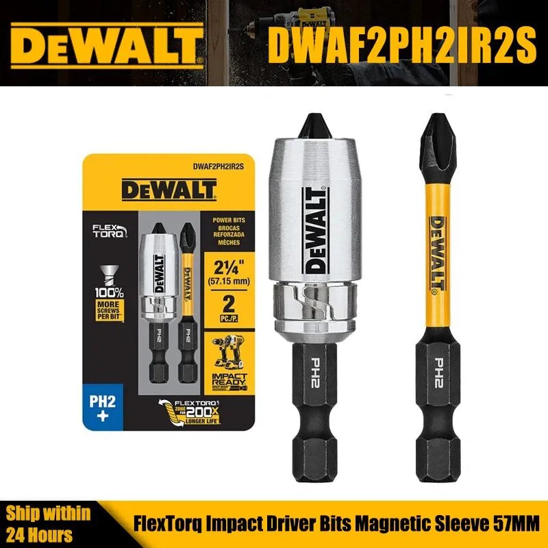 Набор бит для ударного шуруповерта DEWALT DWAF2PH2IR2S FlexTorq с магнитной втулкой, длина 57 мм, прочное насадка для отвертки и сверла