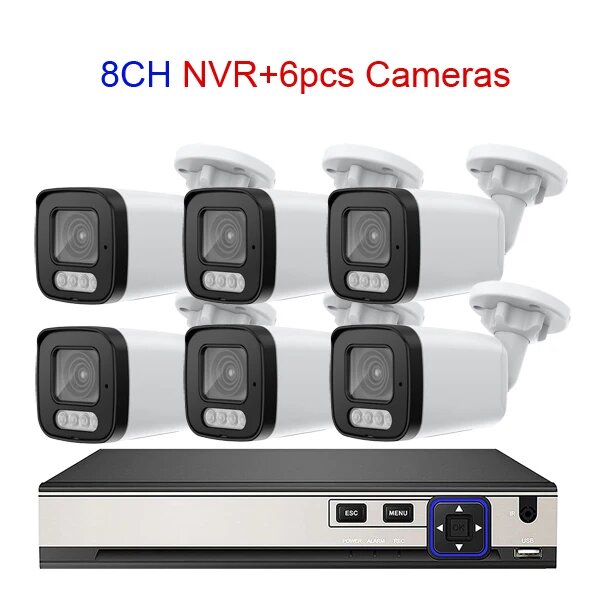 Система безопасности камер 4K 8MP POE 10CH P2P AI Видеонаблюдение Комплект Двусторонний звук Наружная Домашняя Камера IP 8MP Наблюдение Nvr Набор