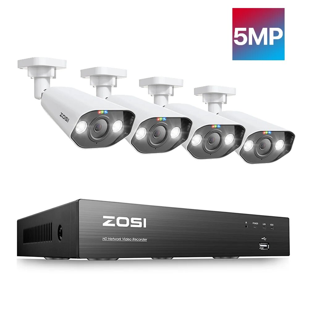 Система видеонаблюдения ZOSI 8MP 8-канальная H.265+ 4K Ultra HD PoE NVR-комплект со прожекторами, сиренами, внешними видеокамерами IP для видеонаблюдения и безопасности