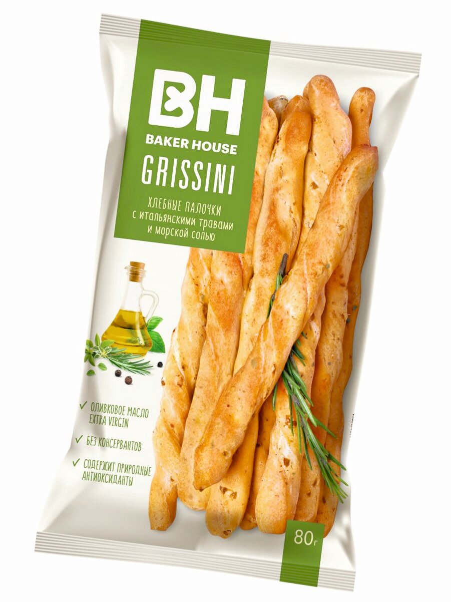 Хлебные палочки итальянские травы GRISSINI 80грамм Baker House