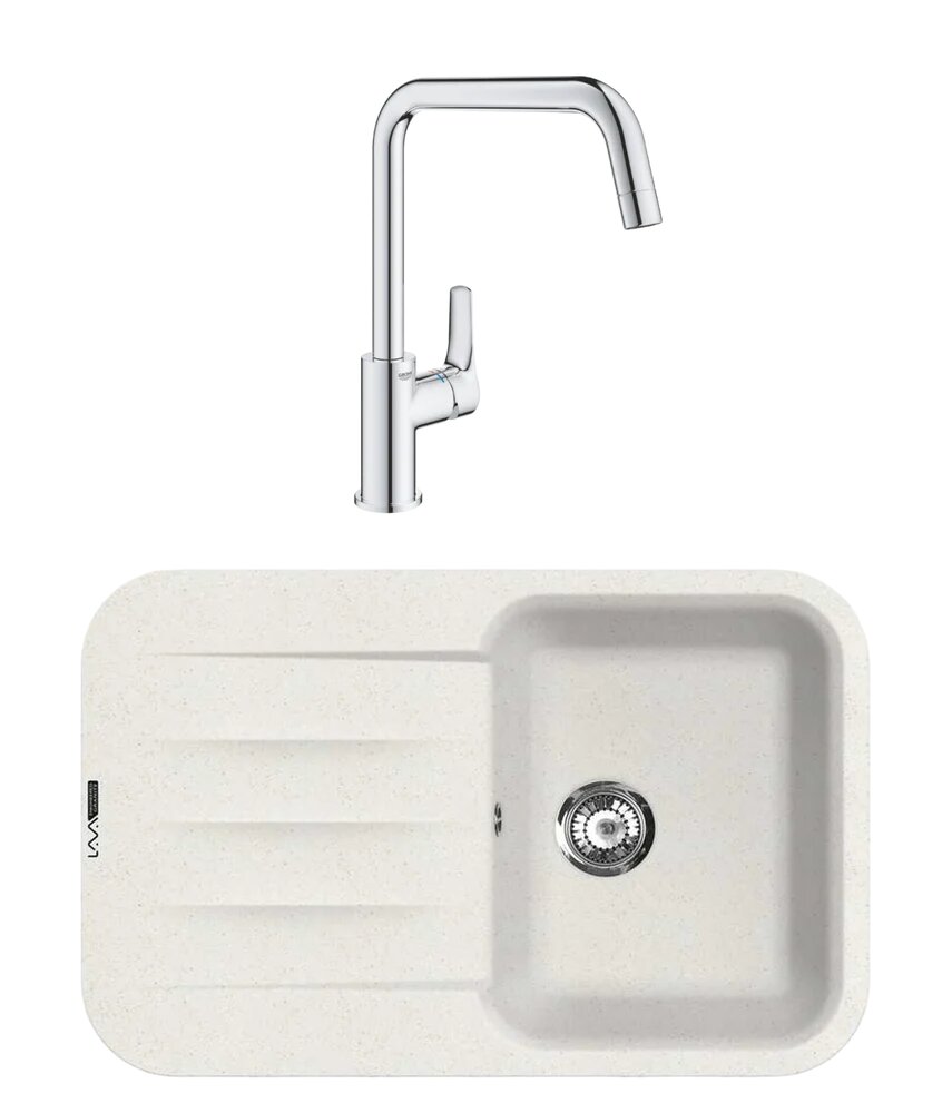 Комплект Мойка Lava L11. LAT 78x50, латте, кварц / Смеситель Grohe Eurosmart 30567000 глянцевый хром