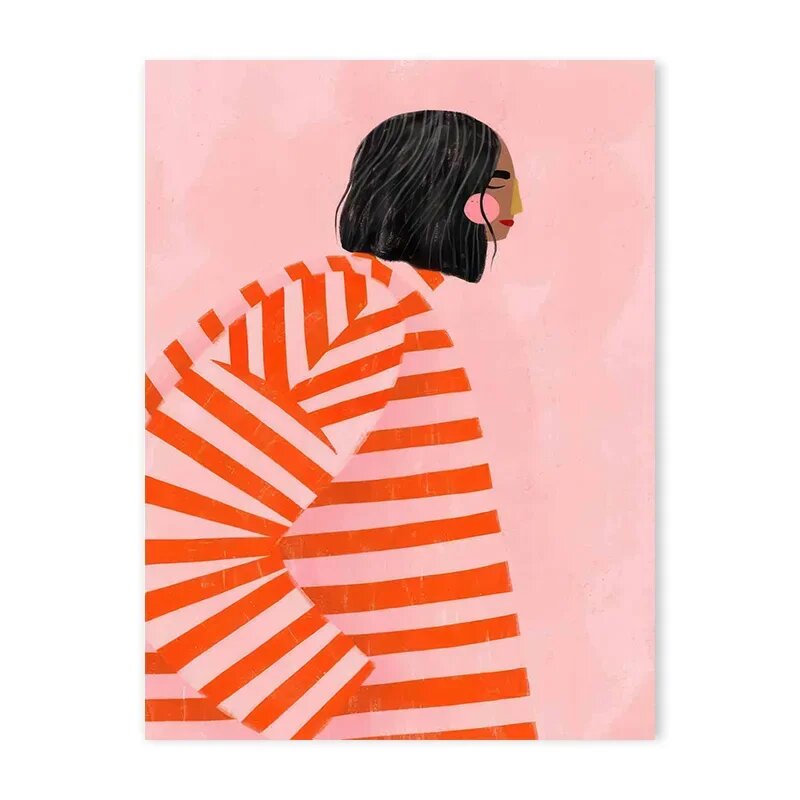 Fashion Retro Long Hair Girl Art Poster Abstract Avant-garde Girls Dorm Room Canvas Painting Bedroom Decorative Wall Art