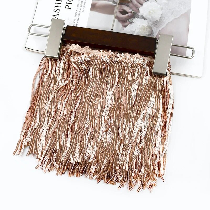 Meetee блестящая бахрома с пайетками 17 мм 5/9 ярдов 10Yards, 4ChampagneGold