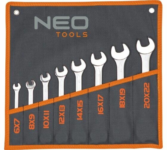 NEO Tools Ключи с открытым зевом, двухсторонние, 6-22 мм, набор 8 шт. 09-851