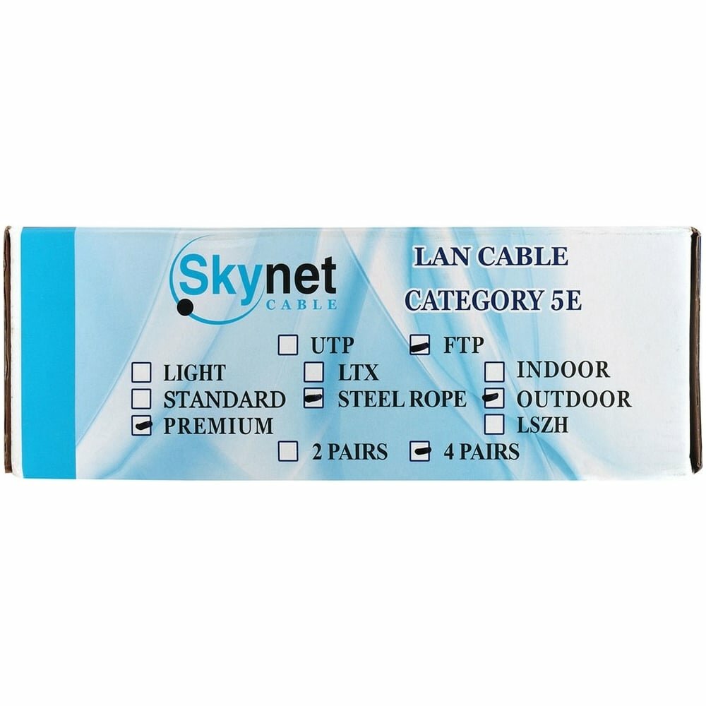 Кабель SkyNet Premium, FTP outdoor 4x2x0.51 на тросу, медный FLUKE TEST, кат.5e, однож, 100м, box, черный, CSP-FTP-4-CU-OUTR/100 — фото 1