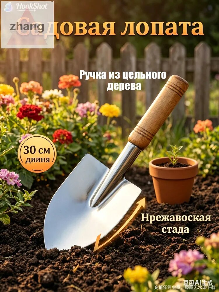 Совок садовый, Металл, рукоять Дерево