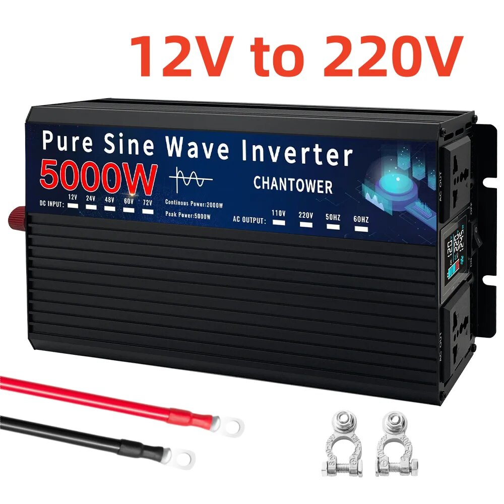 Инвертор с чистой синусоидальной формой сигнала DC 12v/24v в AC 110v/220v 5500W 5000W 4400/4000W 3000W 2000W Преобразователь напряжения Автомобильный солнечный инвертор