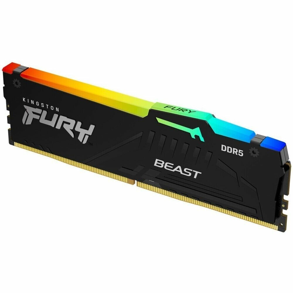 Оперативная память Kingston Fury Beast, DDR5, 32GB (1x32GB), 5600MHz, CL40, DIMM, с радиатором, RGB, черный
