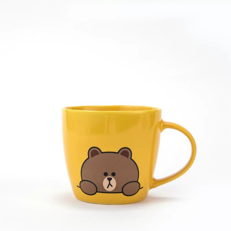 Чашка с коричневым медведем, кружка Linefriends с крышкой, натуральная керамическая чашка Lipton для пары, женская
