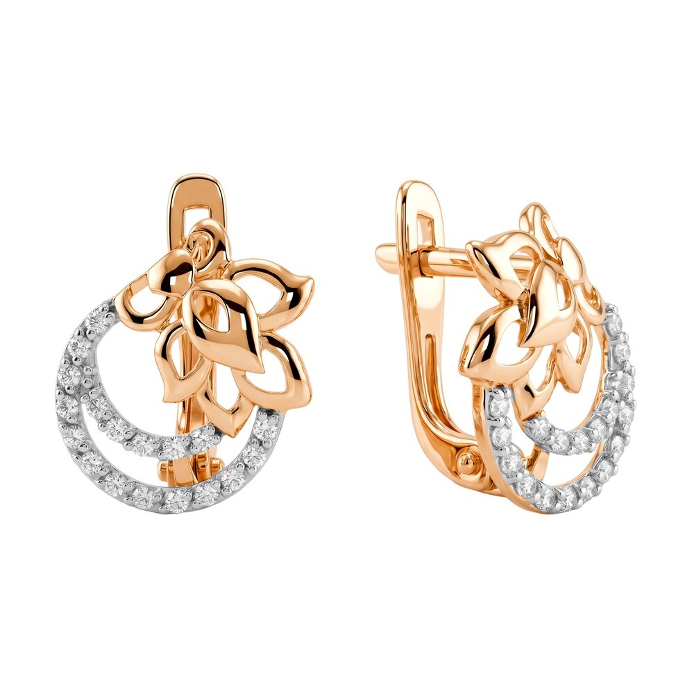 Серьги, красное золото, 585 проба, родирование, фианит