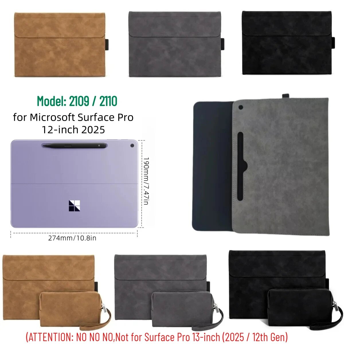 Чехол-портфель для Microsoft Surface Pro 12" 2025, Grey — фото 1
