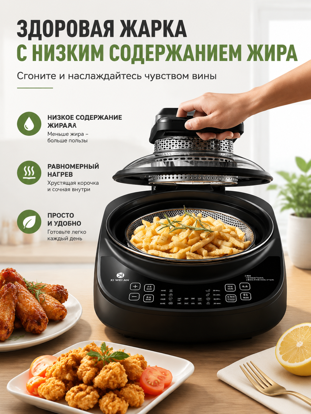 Многофункциональный аппарат: аэрогриль, духовка, мультиварка, блинница с окном и автоматическим помешиванием