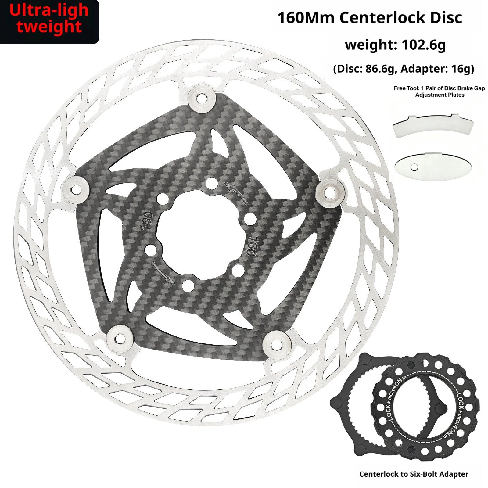 Ультралегкий карбоновый тормозной диск 140/160/180 мм 6-болтовый Center Lock