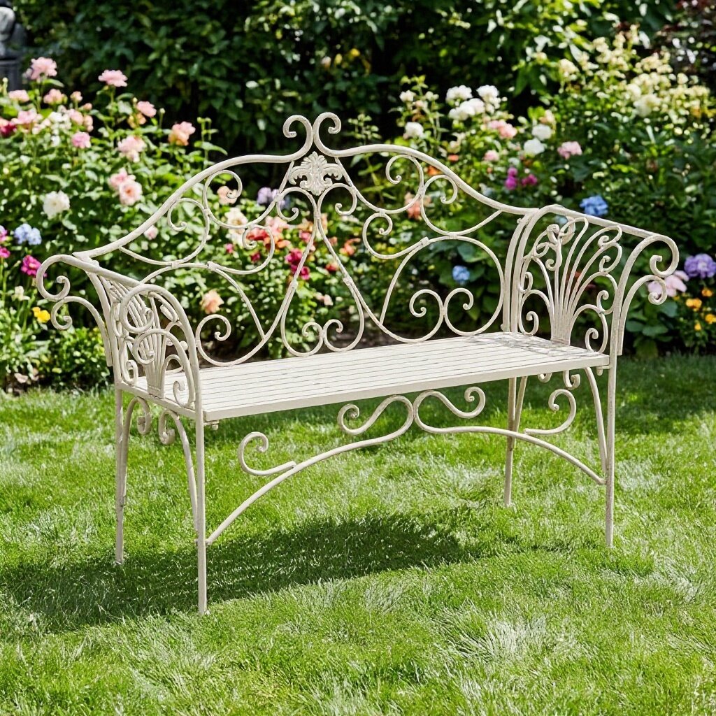 Скамья садовая TetChair античная белая , металлическая, с подлокотниками