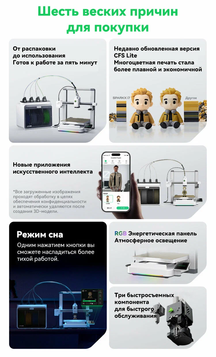 3д принтер Creality SPARKX i7 Color Combo, 260×260×255 мм,500 мм/с, AI-моделирование, мультиколор, экономия 50% пластика — фото 1