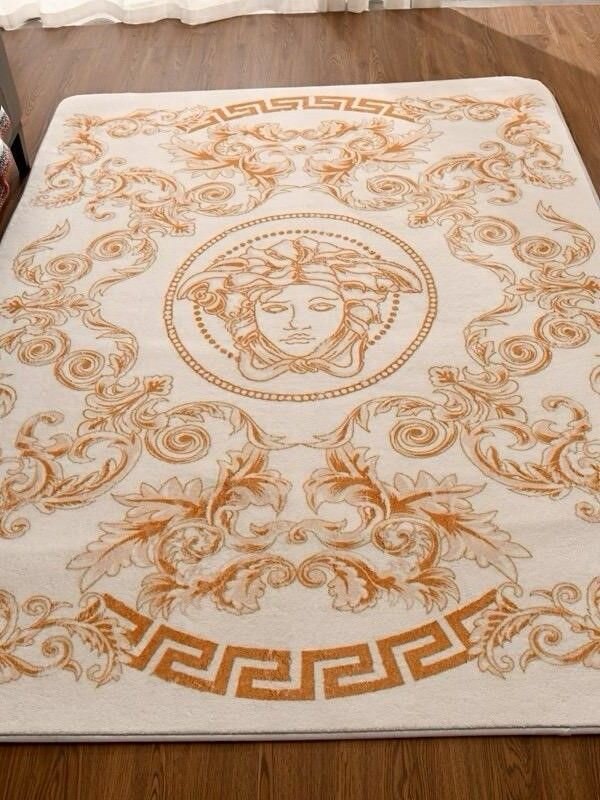 Ковер Versace, прямоугольный, 150x200 см, 3D, кремовый с оранжевым логотипом, с сумкой для хранения — фото 1