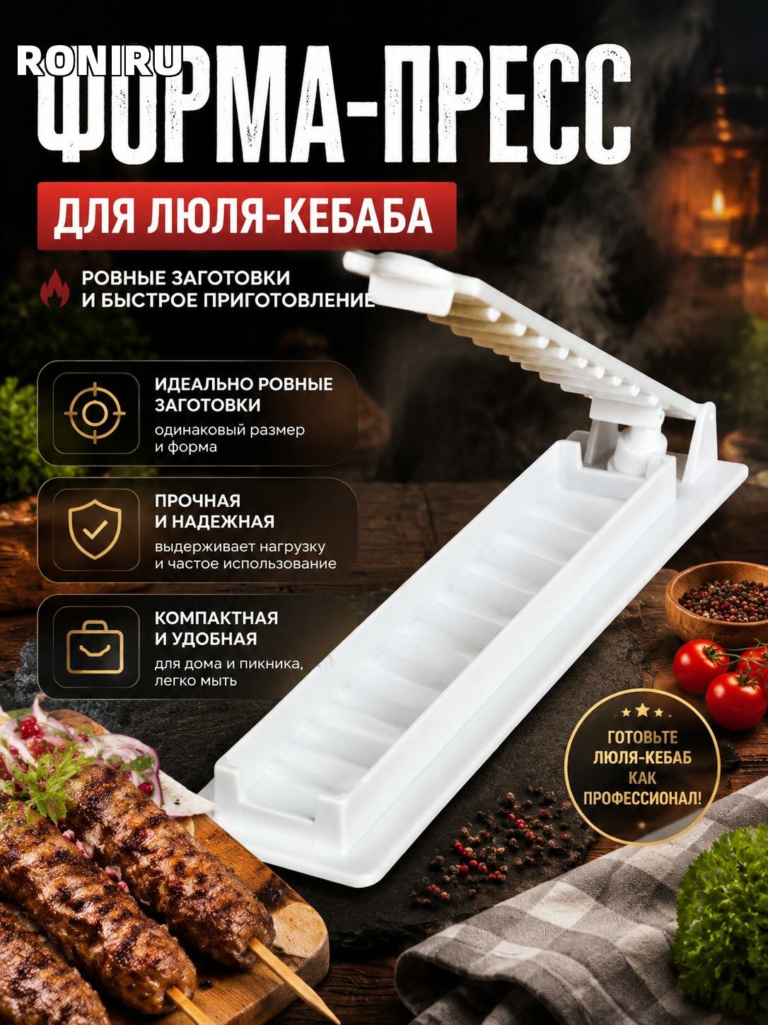 Форма-пресс для люля кебаба для ровных заготовок и быстрого приготовления, прочная и компактная для дома и пикника