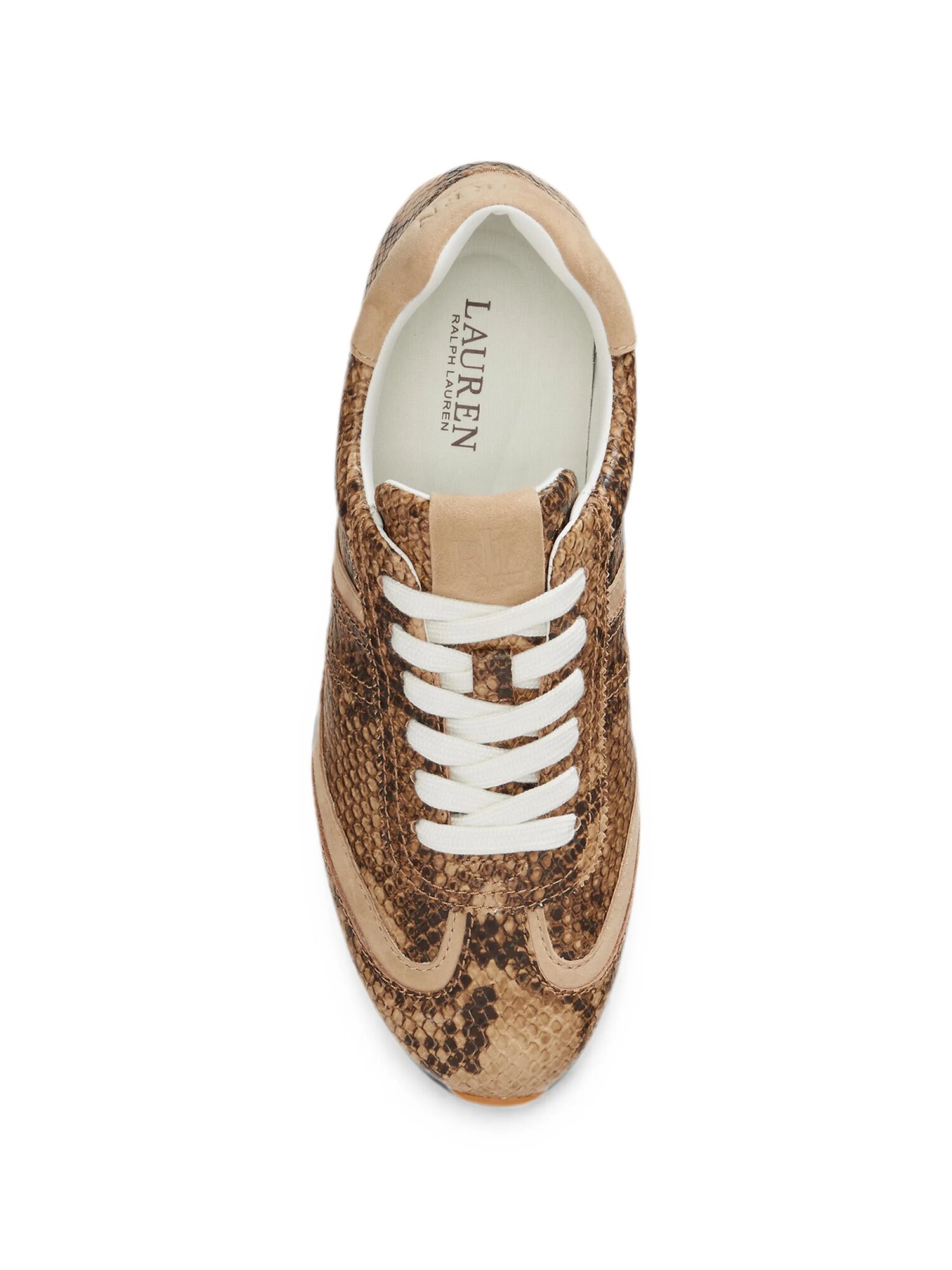 Кроссовки Lauren Ralph Lauren Dani python-embossed leather sneakers, размер 8, коричневый/серый/оранжевый — фото 1