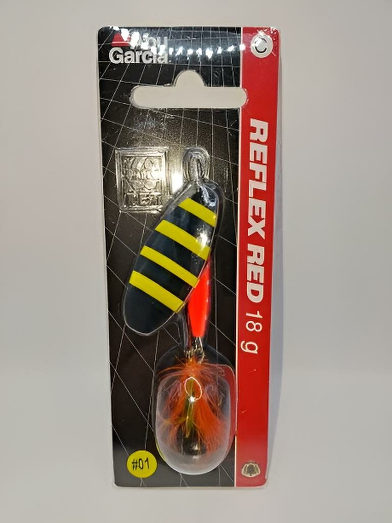 Вращающаяся блесна Abu Garcia Reflex Red с опушкой18г, 80мм, блесна-вертушка на окуня, голавля, жереха
