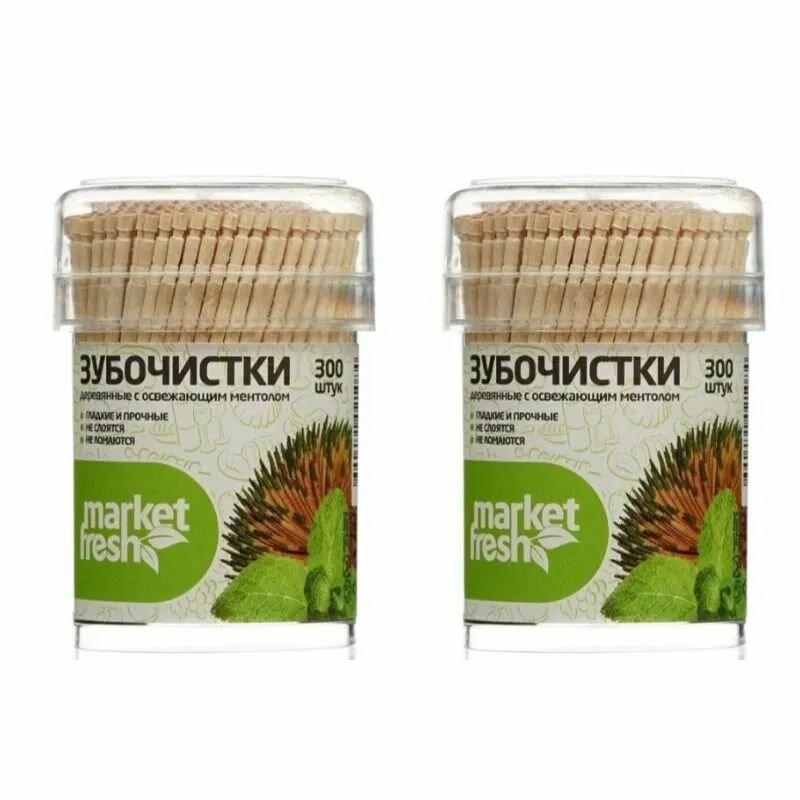 Market Fresh Зубочистки с освежающим ментолом 300 шт, 2 шт