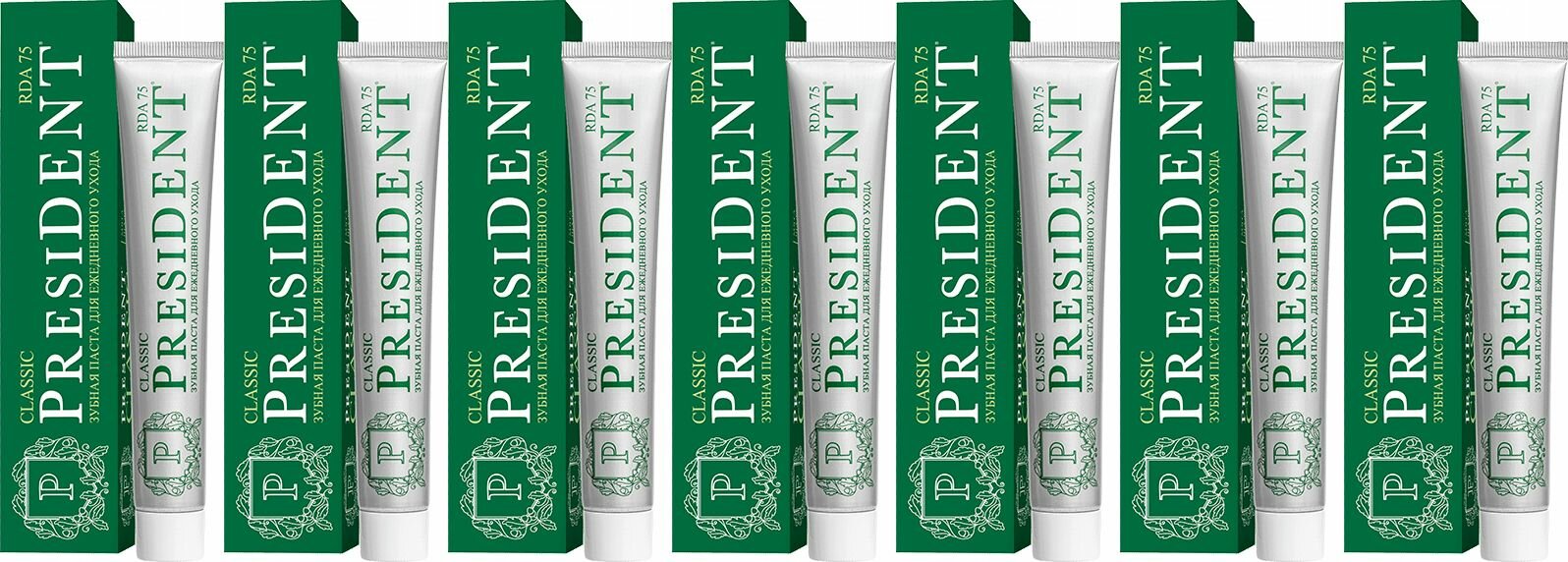 Зубная паста President Classic Для жедневного ухода 75 г, комплект: 7 упаковок по 75 мл