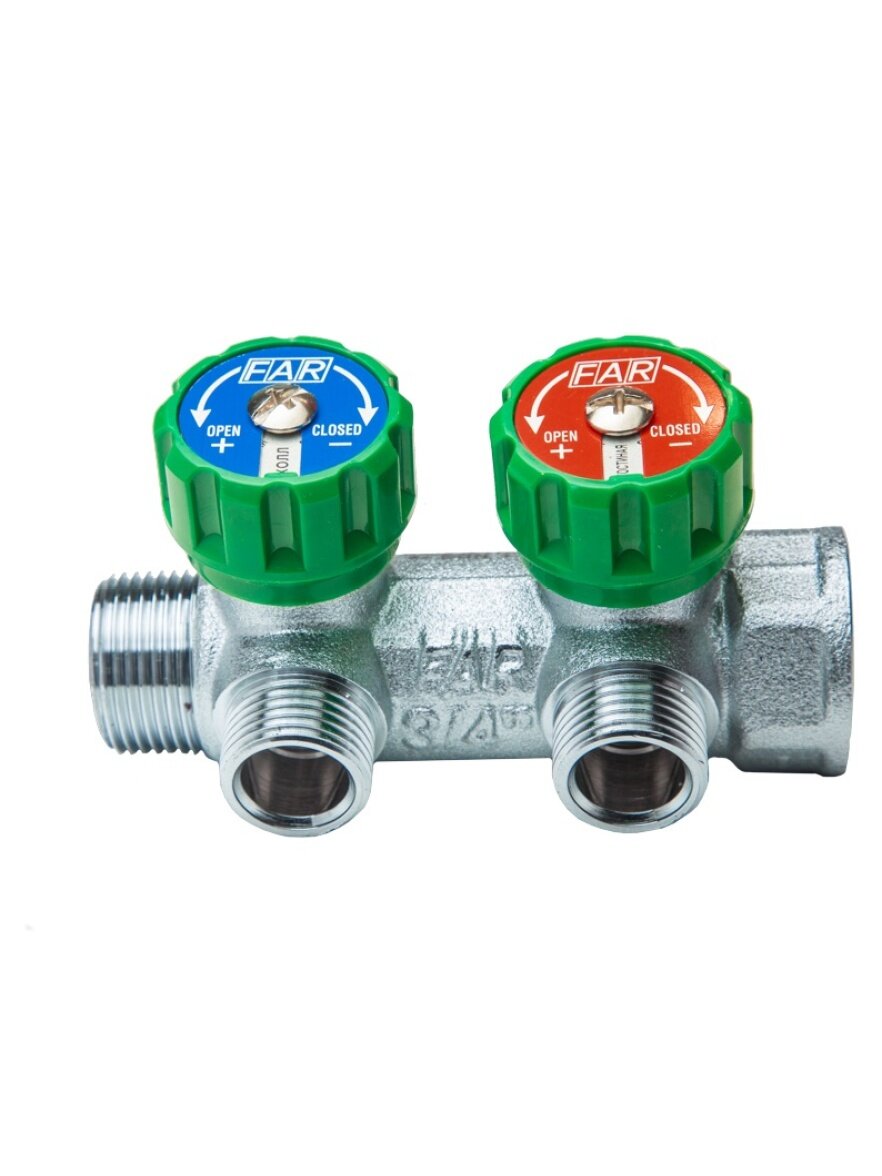 Коллектор Far 3/4" (ВР-НР) с 2 отв. 1/2"EU с вставкой под плоское уплотнение
