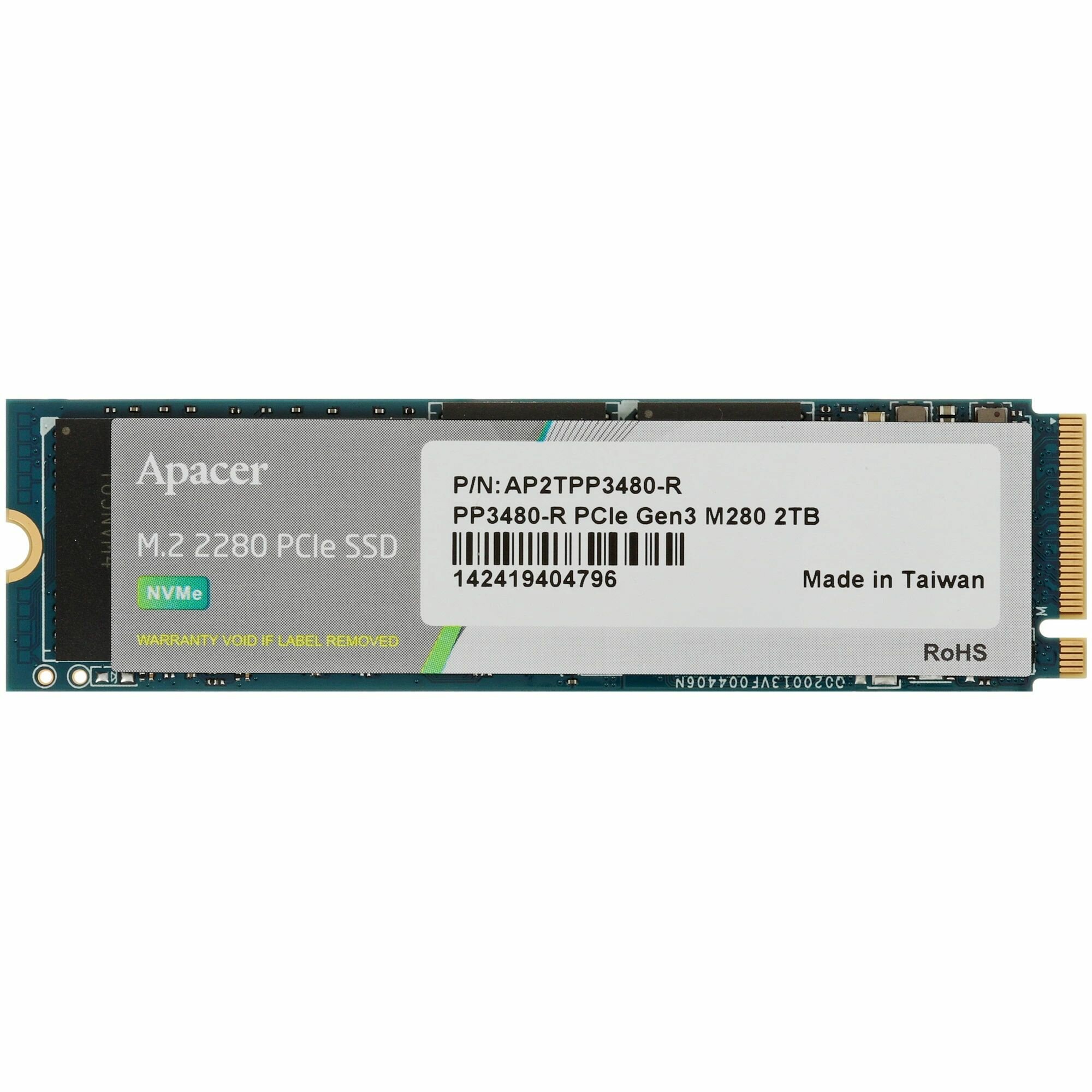 2 ТБ M.2 NVMe накопитель Apacer PP3480 (AP2TPP3480-R) - PCI-E 3.0, чтение - 2450 МБ/с, запись - 2000 МБ/c, TBW - 4000
