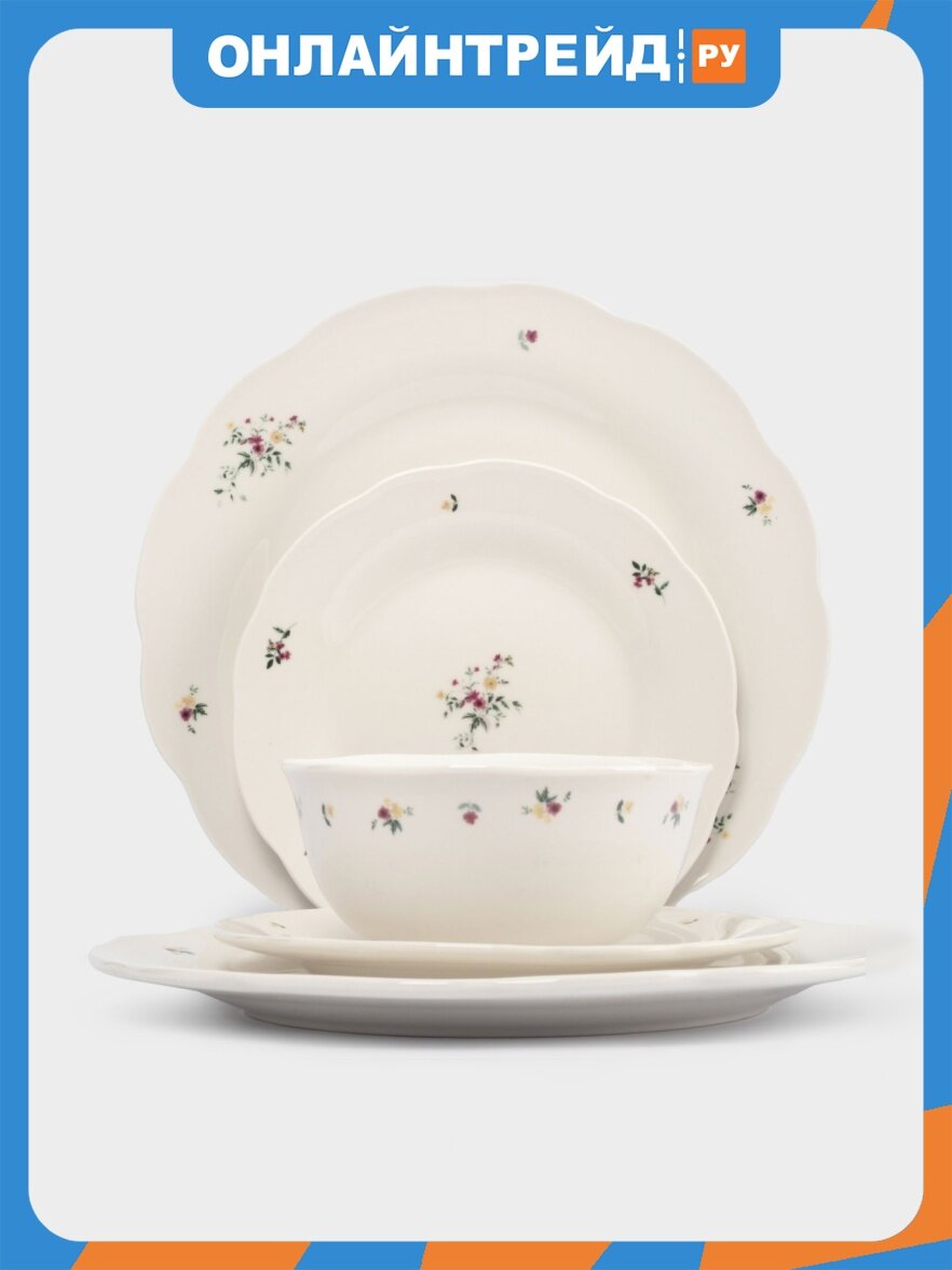 Сервиз обеденный Anna Lafarg Meadow 6 перс, 18 пр, фарфор, белый, Цветы (ANLAF-ELN140725-1)