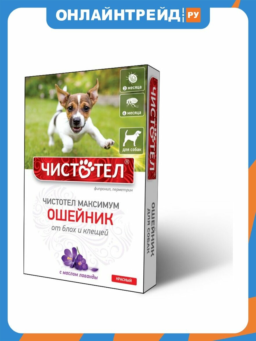 Ошейник Чистотел от блох и клещей Максимум, для собак, красный, 65 см