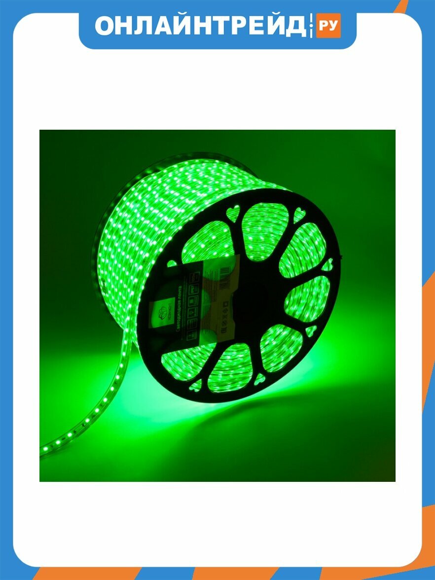 Светодиодная лента Neon-night 220 В, 13х8 мм, IP67, SMD 5050, 60 LED/м, зеленое свечение, бухта 100 м